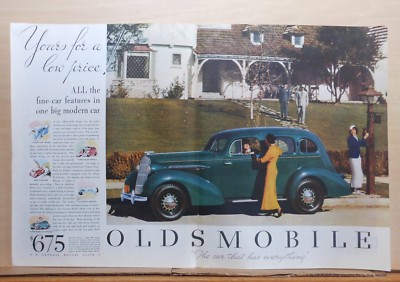 1935 double page magazine ad for Oldsmobile - photo of green Olds in ...