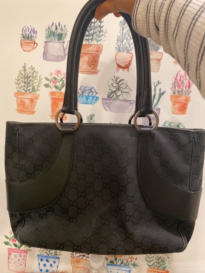 GUCCI GG logo canvas handbag black Tote bag | eBay