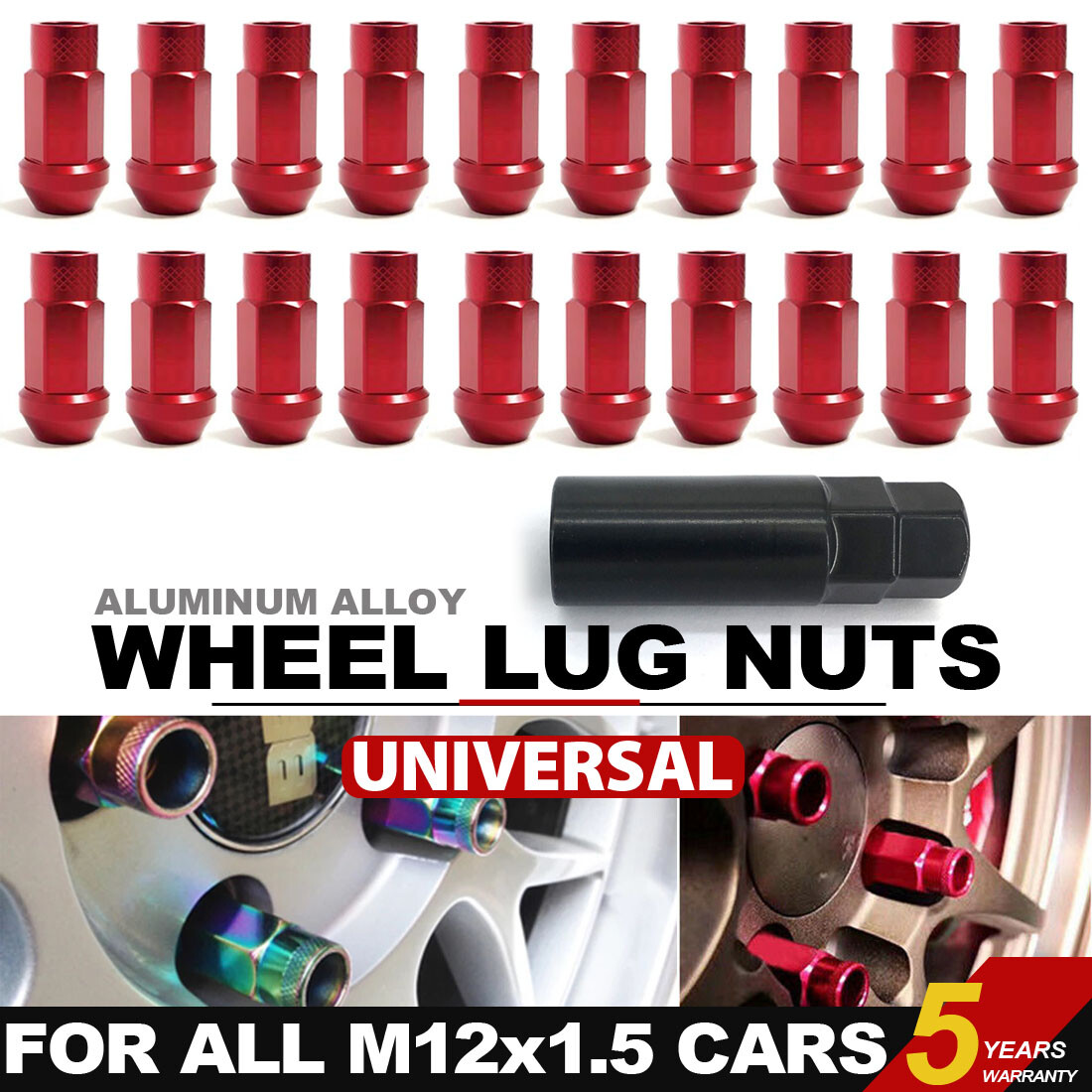 20 Pcs/Set M12X1.25 / M12X1.5mm Lug Nuts Extended Tuner Aluminum Wheels ...