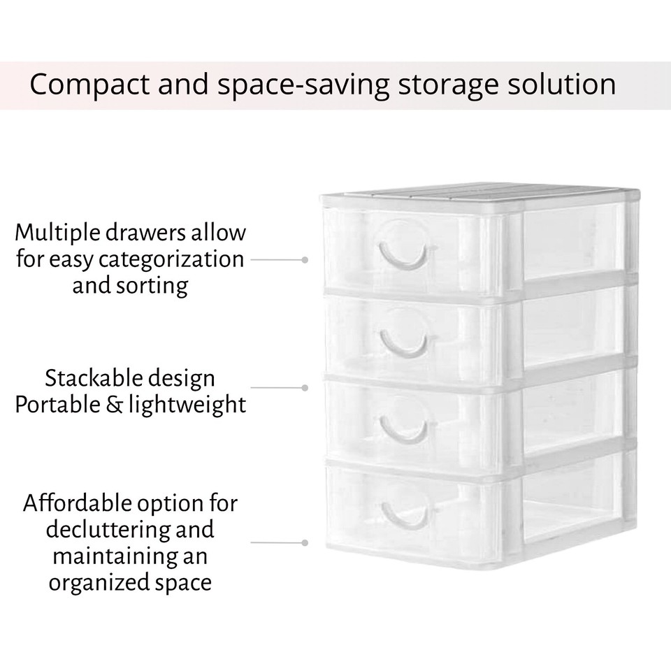 2 x 4 Tier Mini Storage Drawers Draw Tower Unit Office School Jewellery ...