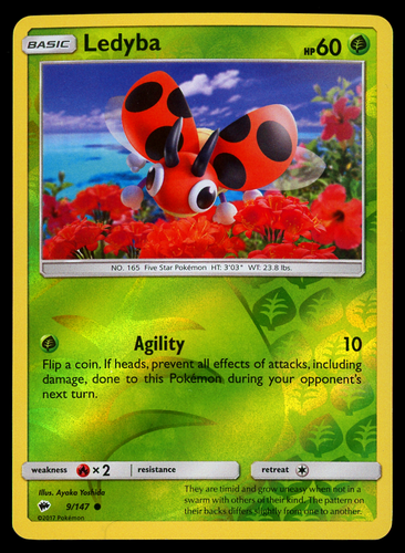Pokemon Card Burning Shadows Ledyba 9/147 Reverse Holo Common - NM | eBay