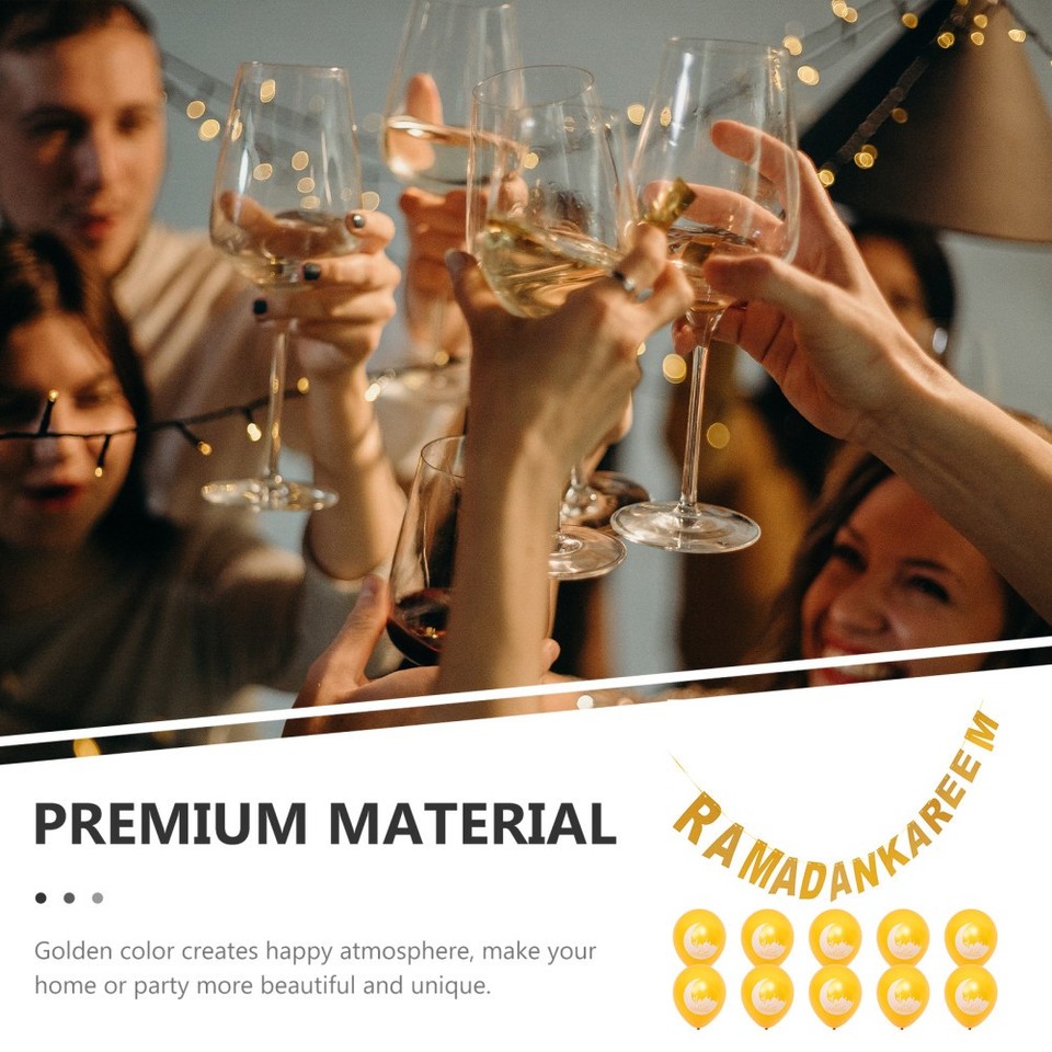 RAMADAN Banner Balloon Set Golden Glitter Banner Latex Balloons Muslim ...
