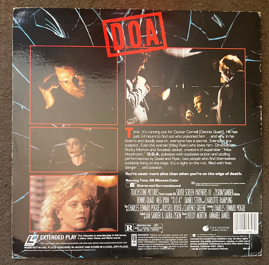 Occasion D.O.A 1988 Laserdisc / 2 Côtés Pan & Scan Grand-écran 1:3 3 ...