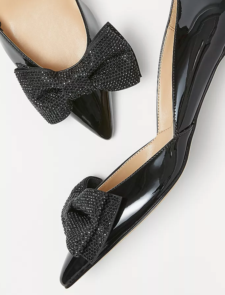 NEW ANN TAYLOR BLACK CRYSTAL BOW D'ORSAY PATENT HEEL PUMPS HIGH HEELS ...