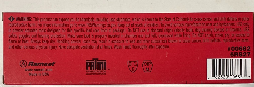 10X Boxes Ramset 5RS27 .27 Red Strip Loads Level 5 (Totals 1000 Loads ...