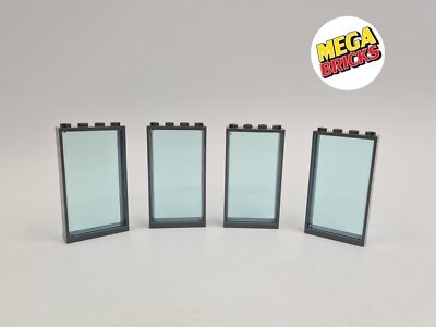 LEGO 4 X CADRE 1X4X6 DARK STONE GREY+ 4 X VITRE TR LIGHT BLUE REF 60596 ...