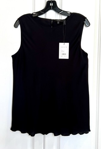 NWT Theory size Large black silk stretch blend ruffle sleeveless shell ...