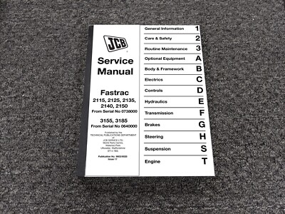 JCB 2115 2125 2135 Fastrac Tractor Shop Service Repair Manual SN ...