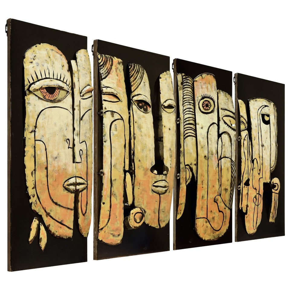 Totem Poles Abstract Face Metal Wall Art,Hand Painted Primo Mixed Media ...