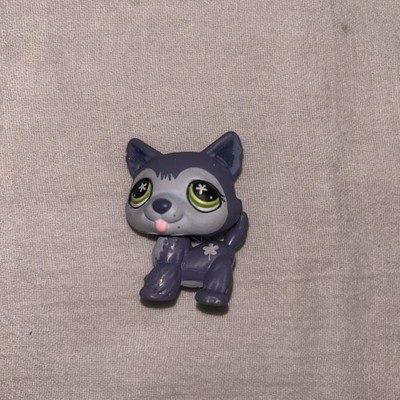 ️ Littlest Pet Shop LPS Husky #487 Puppy Dog Purple Blue Green Flower ...