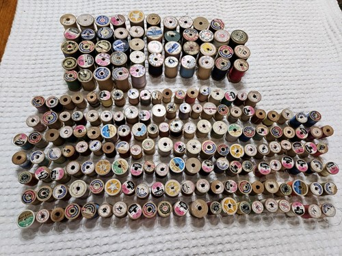Lot of 198 Wooden Thread Spools Various Sizes Brands ALL Wood Many ...