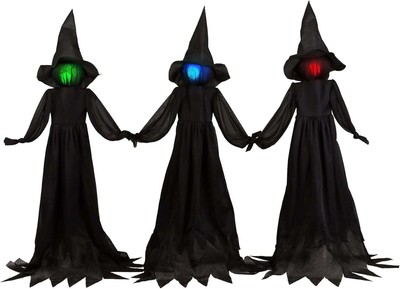 3.44ft Fun Costumes Set of 3 Witches Holding Hands Light Up Face ...