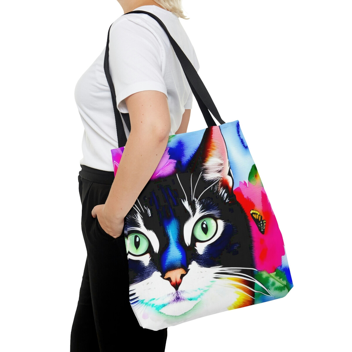 Tote Bag All Over Print Tuxedo Cat 695 Flowers Butterfly Digital AI art ...