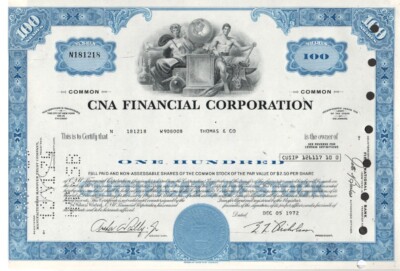 CNA Financial Corp - Original Stock Certificate - 1972 -N181218 | eBay