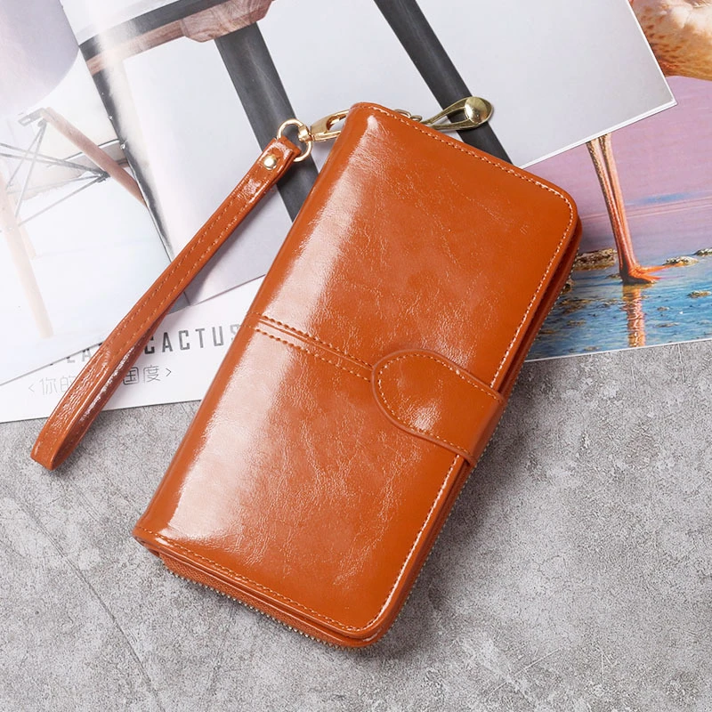 LARGE Womens Ladies Leather Look Wallet Zip Round Card Button Clutch ...