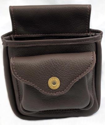 LEATHER SHOTGUN SHELL POUCH Skeet Trap Sporting Clays BROWN 12ga Brass ...