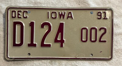 LICENSE PLATE IOWA DEALER D 124 1991 | eBay