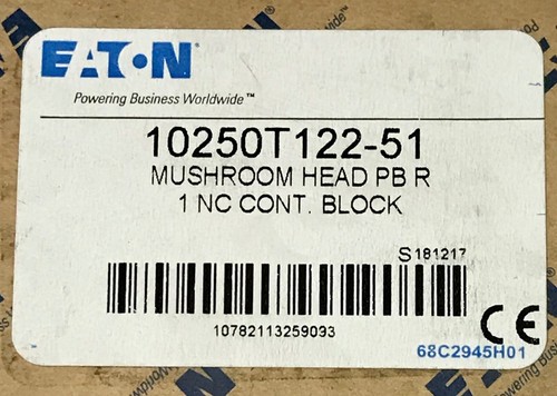 EATON CUTLER HAMMER 10250T122 51 Red Mushroom Head Momentary Pushbutton ...