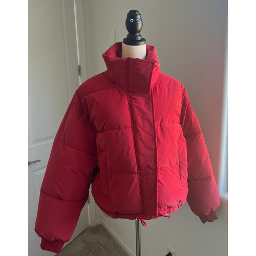 NWT GB Red Puffer Zip Front High Neckline Functional Pockets Cropped ...