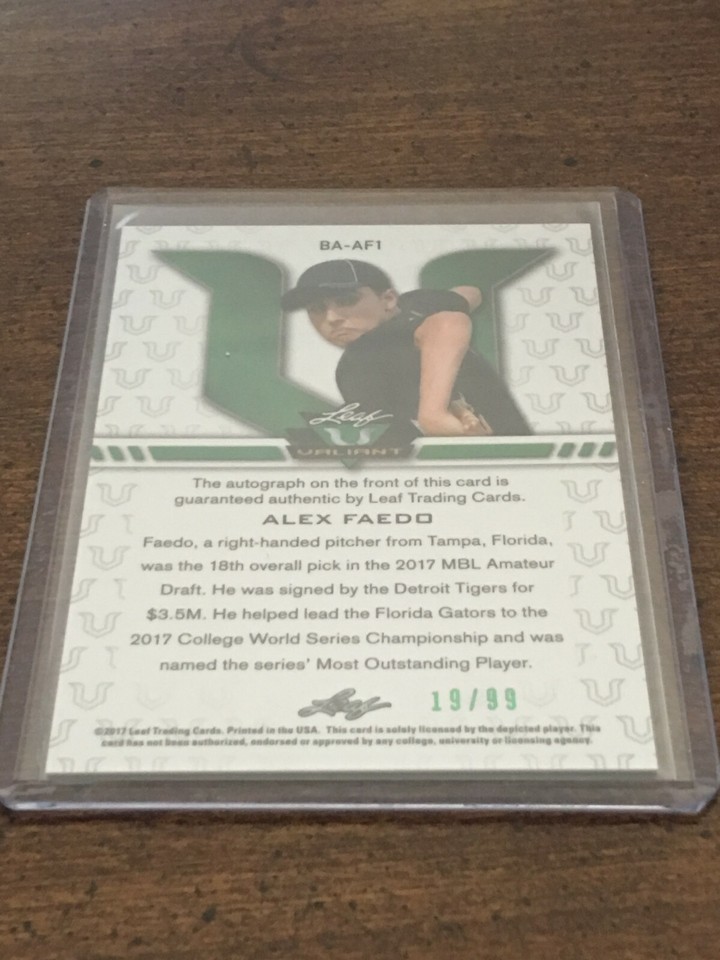 ALEX FAEDO 2017 Leaf Valiant Autograph #19/99 DETROIT TIGERS ROOKIE | eBay