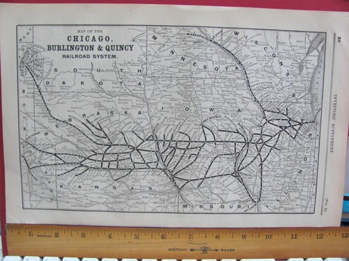 1890 SEPT CHICAGO BURLINGTON & QUINCY RAILROAD ORIGINAL SYSTEM MAP CB&Q ...