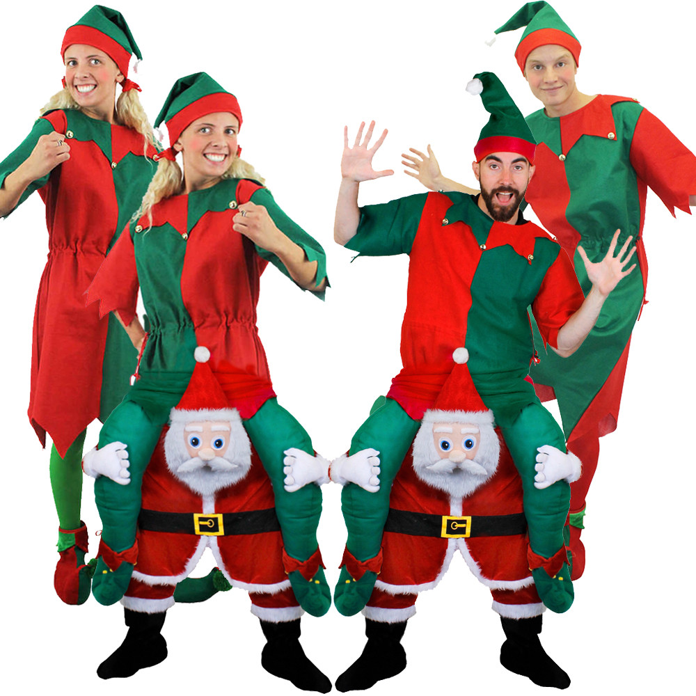ADULTS ELF TUNIC COSTUME & SANTA PICK ME UP CHRISTMAS NOVELTY FANCY ...