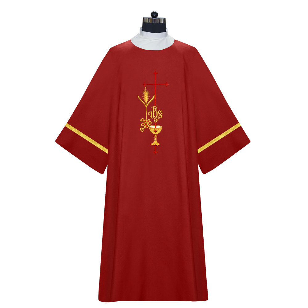 Elegant Red Liturgical Dalmatic Vestment Featuring Intricate ...