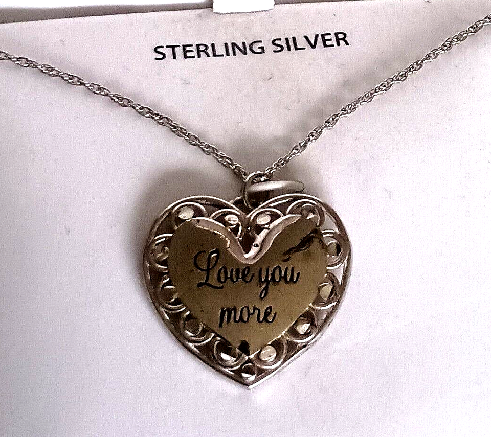 Sterling Silver .925 Love You Solid Heart Pendant Necklace New Box | eBay
