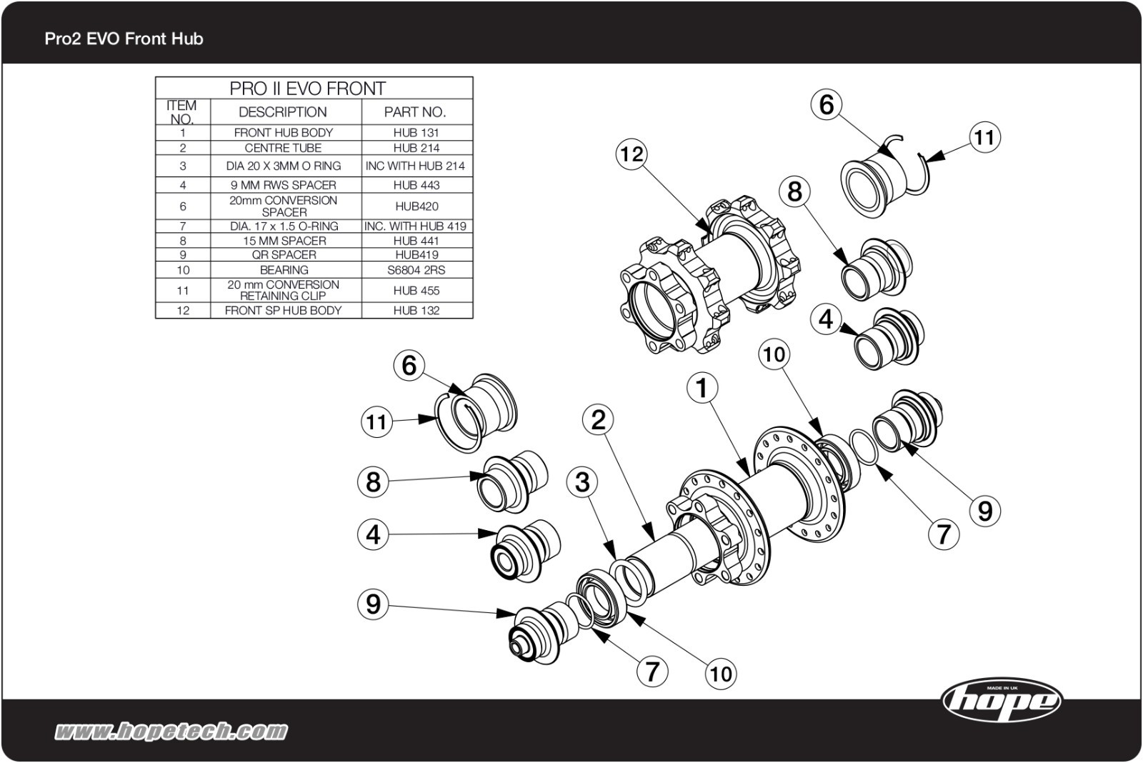 Hope Pro 2 / Pro 2 EVO Front Hub Stainless Steel Bearing S6804 2RS ...
