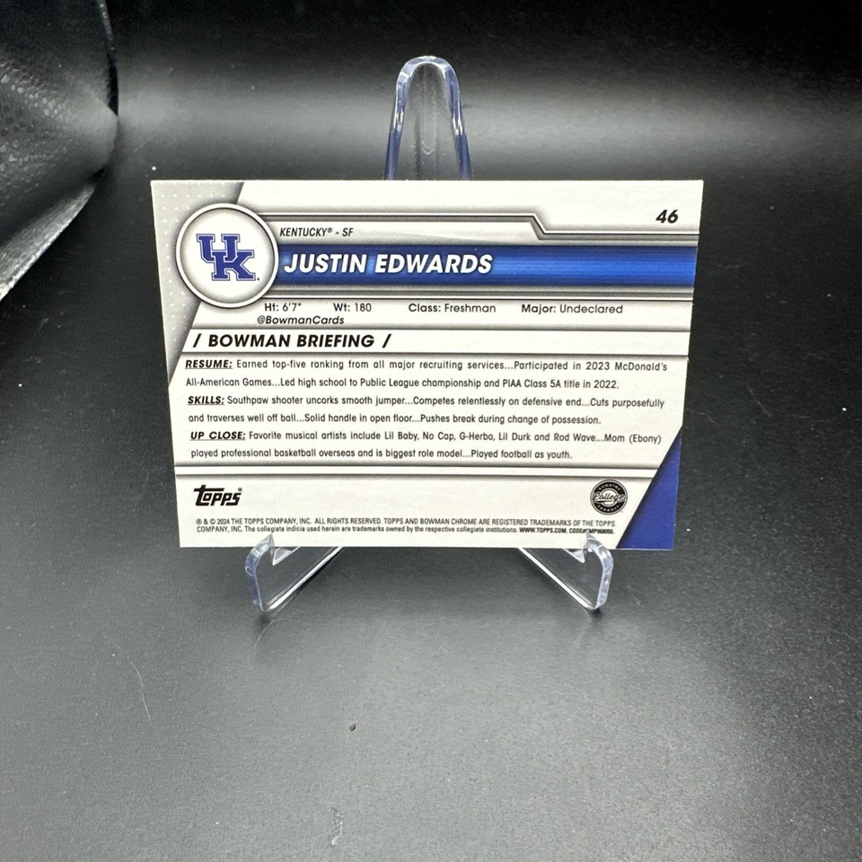 JUSTIN EDWARDS 2023-24 Bowman U Chrome #46 Pink Refractor 1st Bowman ...