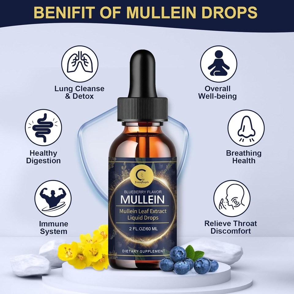 2 PACK Mullein Drops for Lungs, Detox and Cleanse Mullein Extract ...
