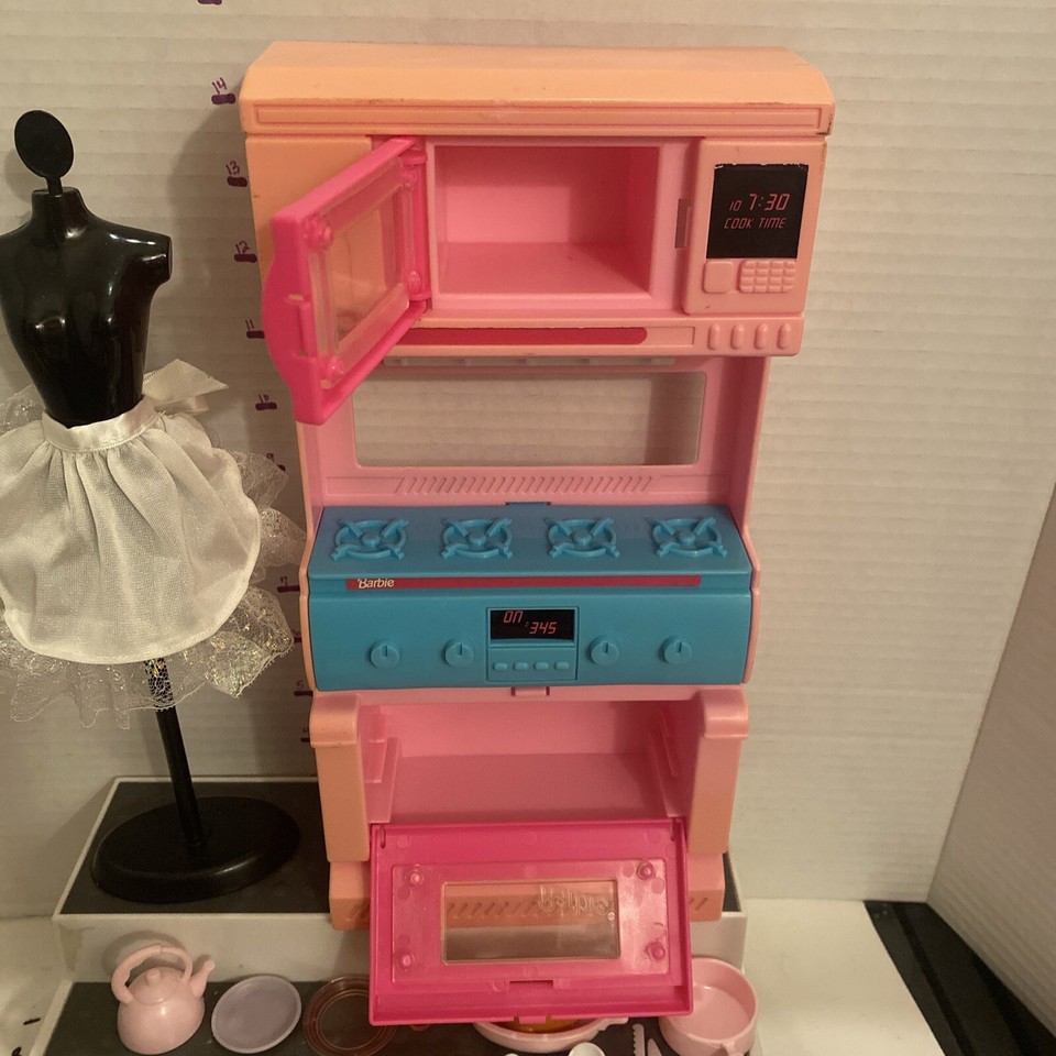 Vintage Barbie So Much To Do Kitchen Stool Stove Oven Microwave Playset ...
