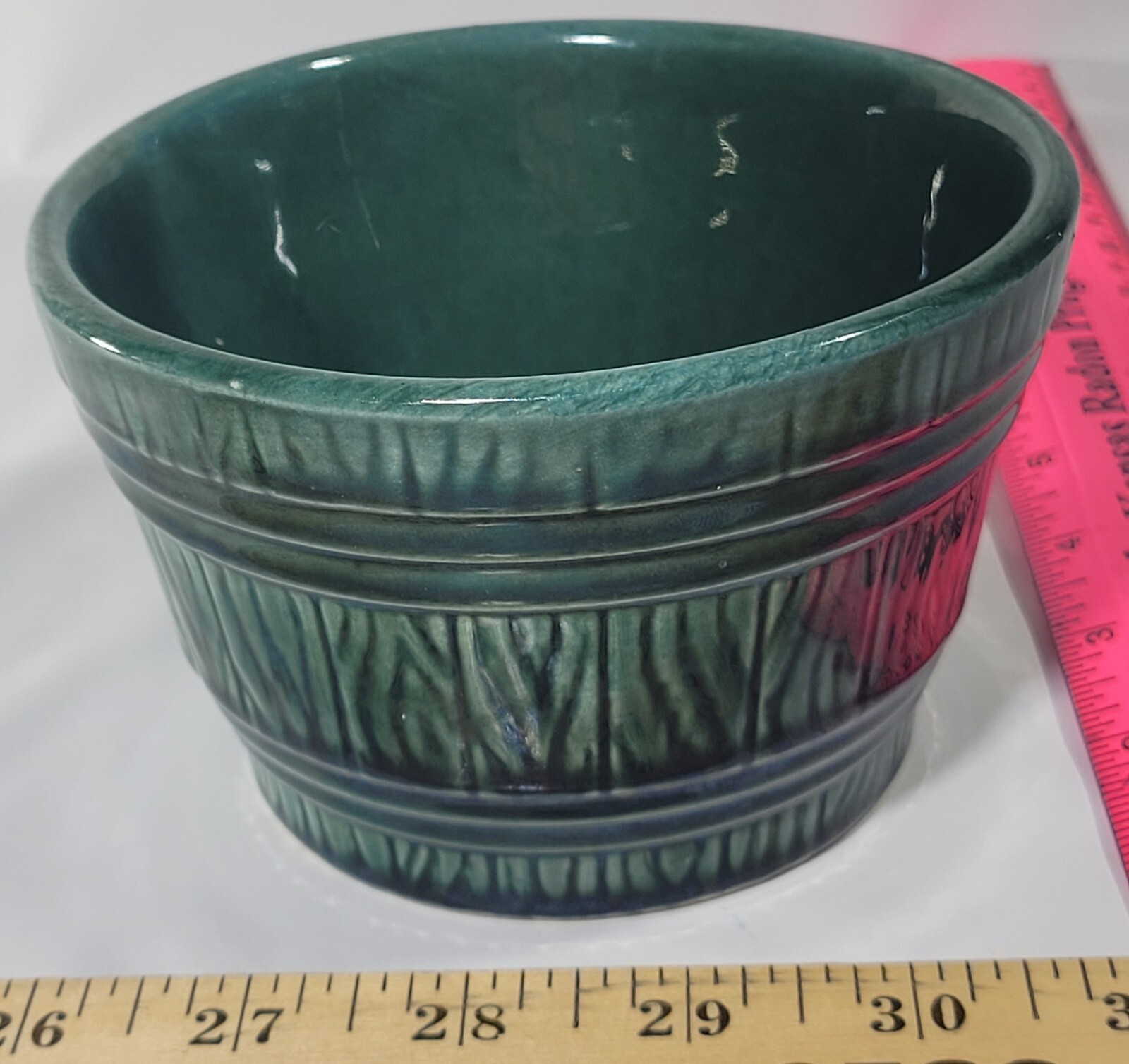 Hull USA POTTERY F97 BARREL FLOWER POT PLANTER Green GLAZE | eBay