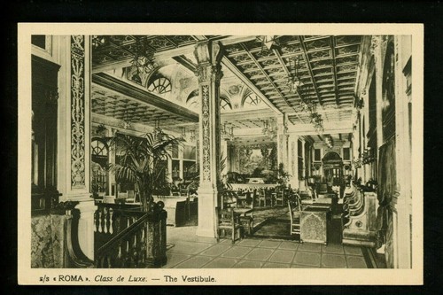 Ship postcard Ocean Liner Roma of Marine Mercantile Italy Line interior ...