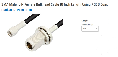 Pasternack PE3013-18 SMA Male to N Female Bulkhead Cable 18 Inch Length ...