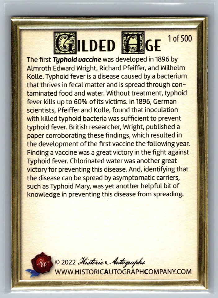 Typhoid Vaccine 2022 Historic Autographs Gilded Age RADIANT #237 Card ...