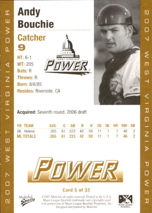 2007 West Virginia Power Multi-Ad #5 Andy Bouchie Riverside California ...