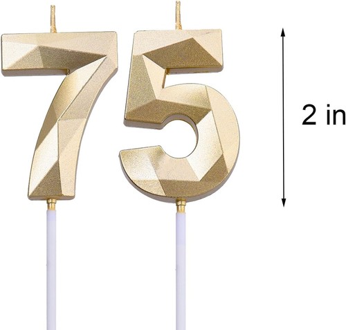2 inch Gold 75 & 57 Birthday Candles, 3D Diamond Number 75th & 75, | eBay