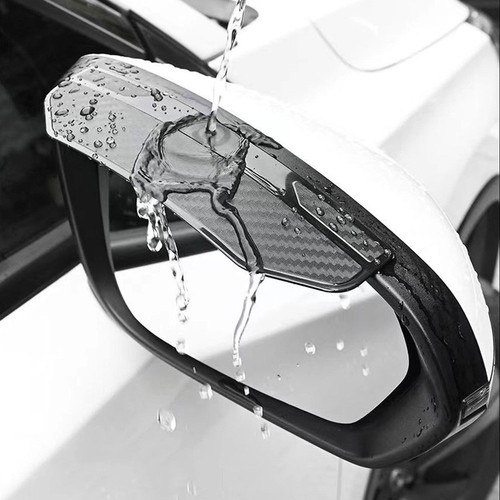 2x Carbon Fiber Black Mirror Rain Visor Guard Trim For Car Exterior ...
