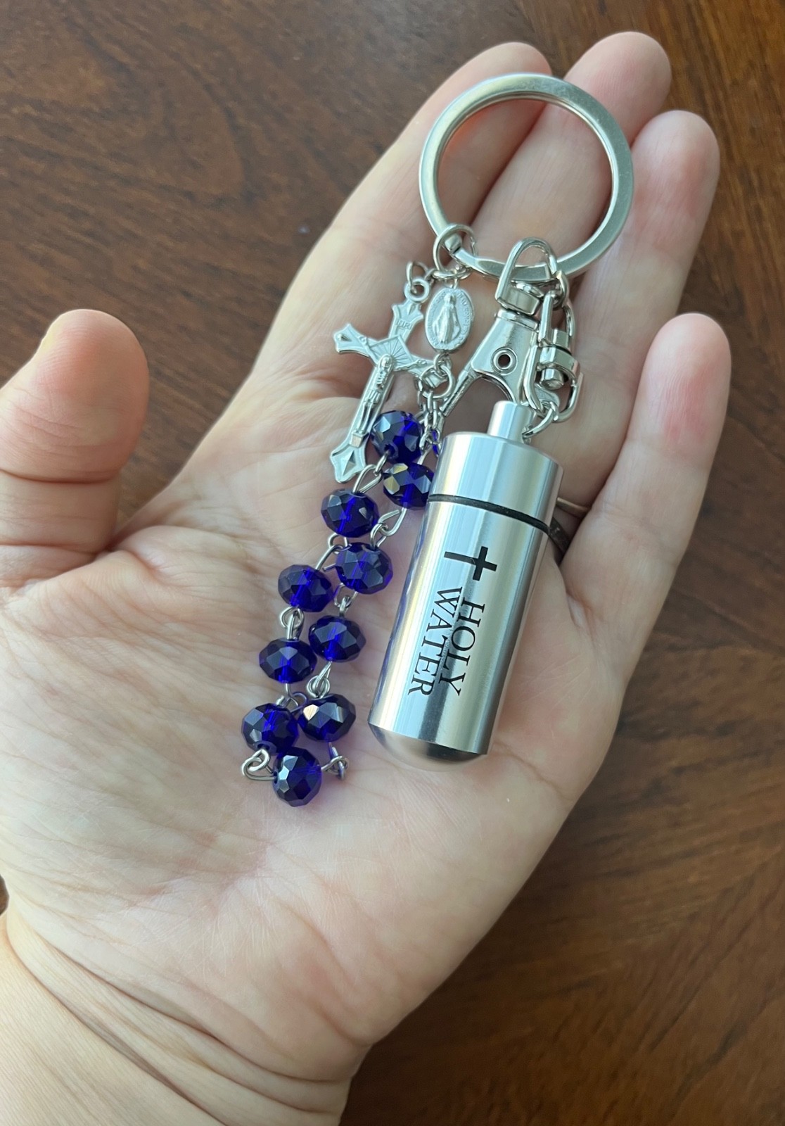 Glass Rosary HOLY WATER Vial KEYCHAIN Container Pocket Carrier Crucifix ...