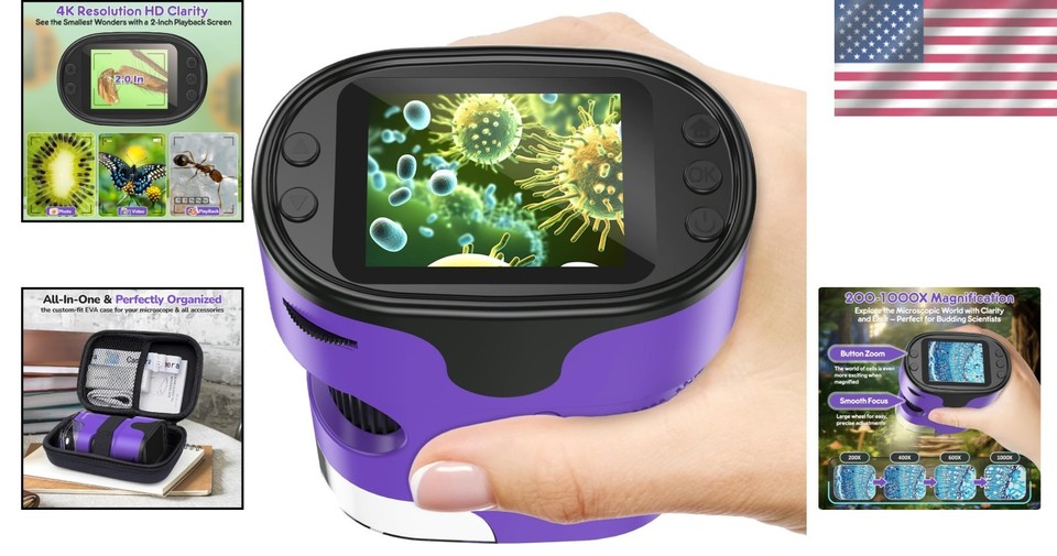 1000X Handheld Digital Microscope for Kids: Portable Miniscope with 2.0 ...