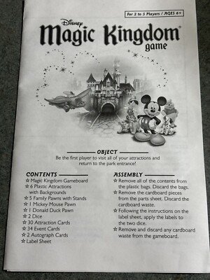 Disney Magic Kingdom Board Game Replacement INSTRUCTION BOOKLET | eBay