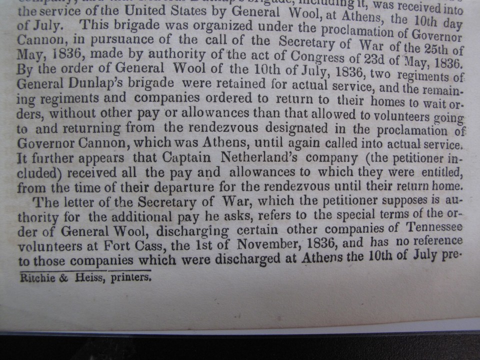 Orig Doc 1846 Samuel Hughes Claims Military Pay Tennessee Gen Dunlap ...