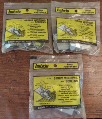 LUDWIG Snap Fasteners for Storm Windows & Screens LOT OF 3 Packages NOS ...