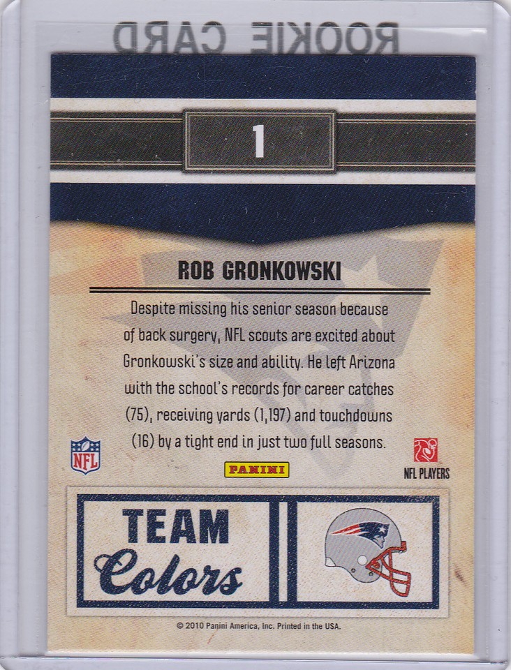 ROB GRONKOWSKI Gronk ROOKIE CARD Classics Team Colors NEW ENGLAND ...