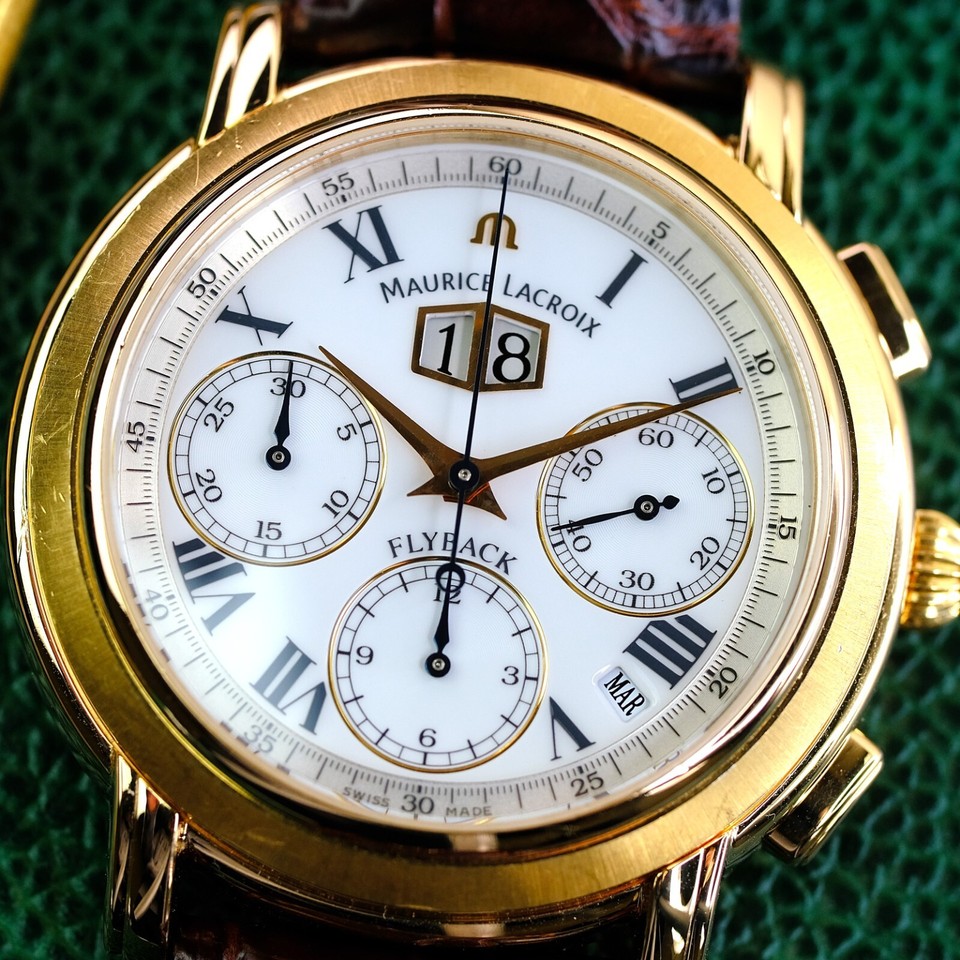 Maurice Lacroix MP Flyback 15829 White Chrono Roman Dial Leather Band ...