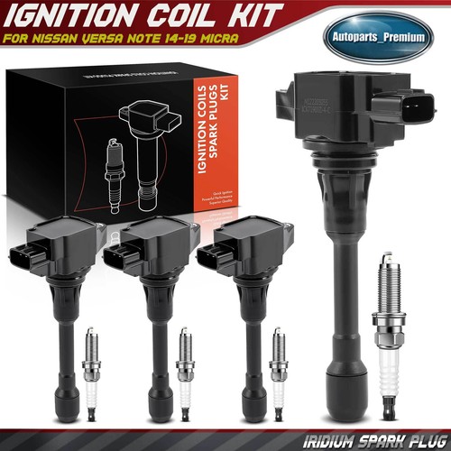 4pcs Ignition Coil & IRIDIUM Spark Plug Kits for Nissan Versa Note 14 ...