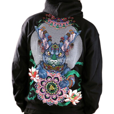 Mens Hoodie Sweatshirt Japanese Pattern Embroidery Bunny Rabbit Sweat ...