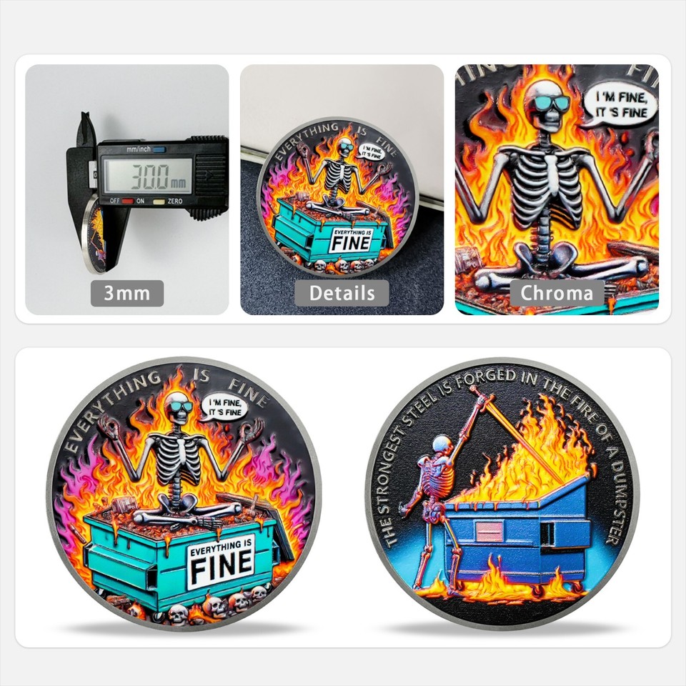 Dumpster Fire Challenge Coin "Everything is Fine" Gift for Humor ...