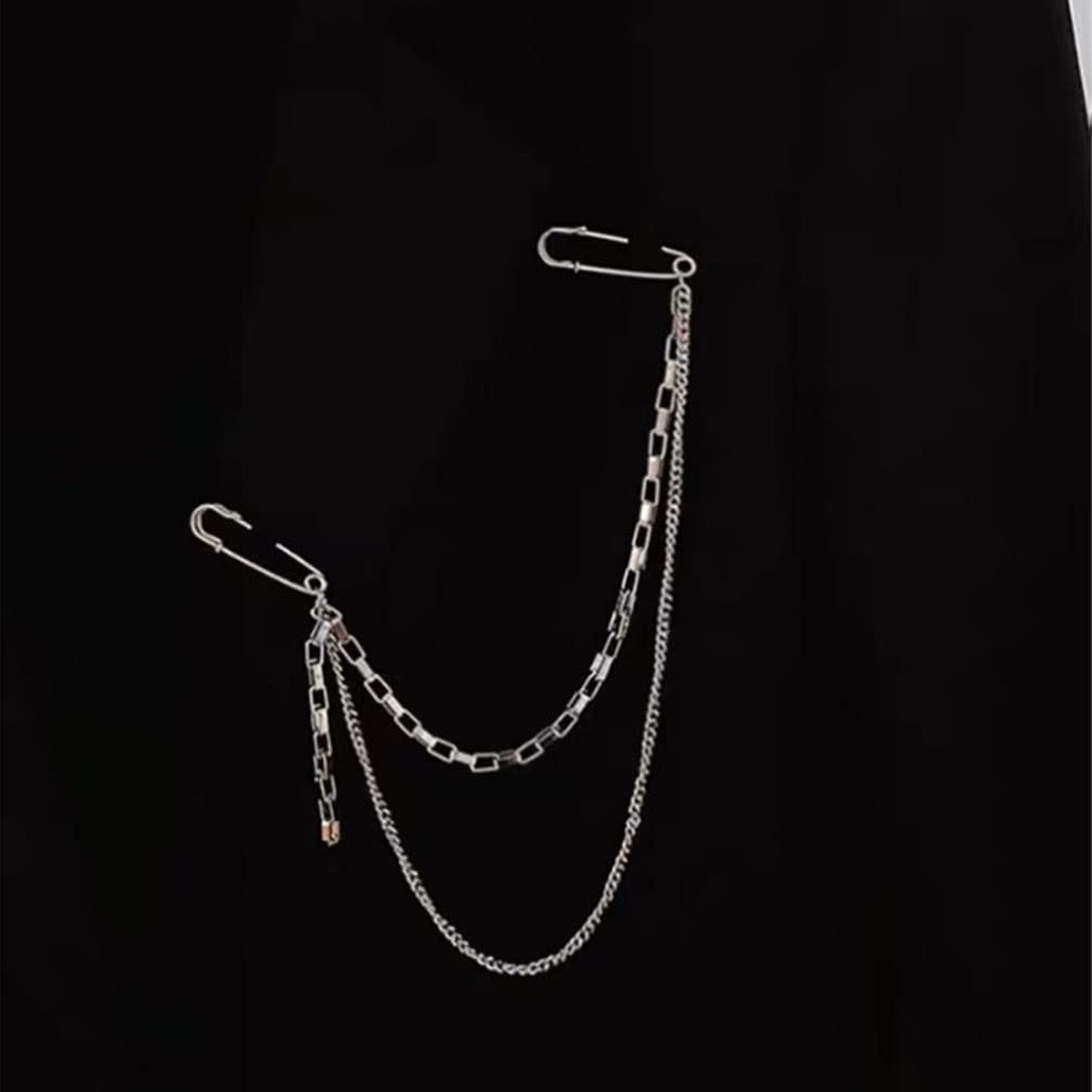 2 Pcs Dual Chain Brooch Pin Punk Hanging Chains Safety Pin Corsage Pin ...